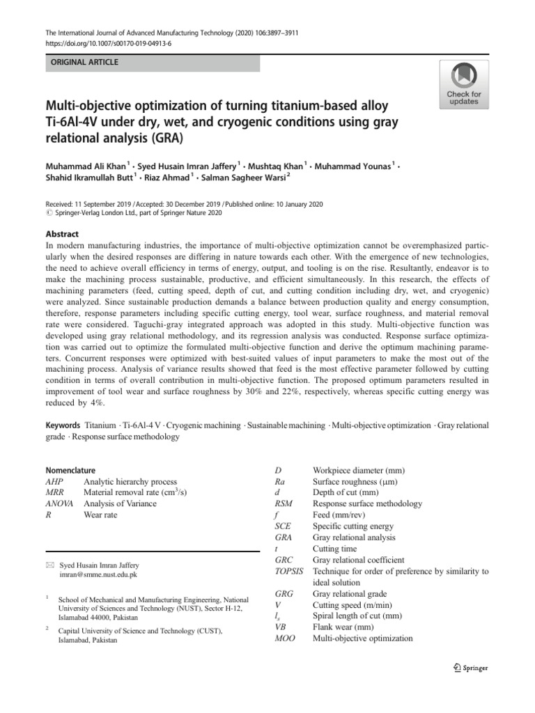 Multi-Objective Optimization of Turning Titanium-Based Alloy Ti-6Al-4V ...