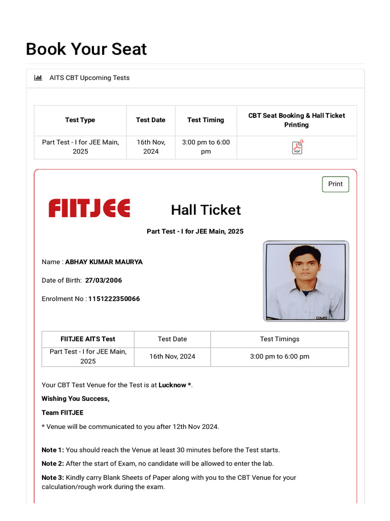 Fiitjee Aits-Cbt Registration | PDF