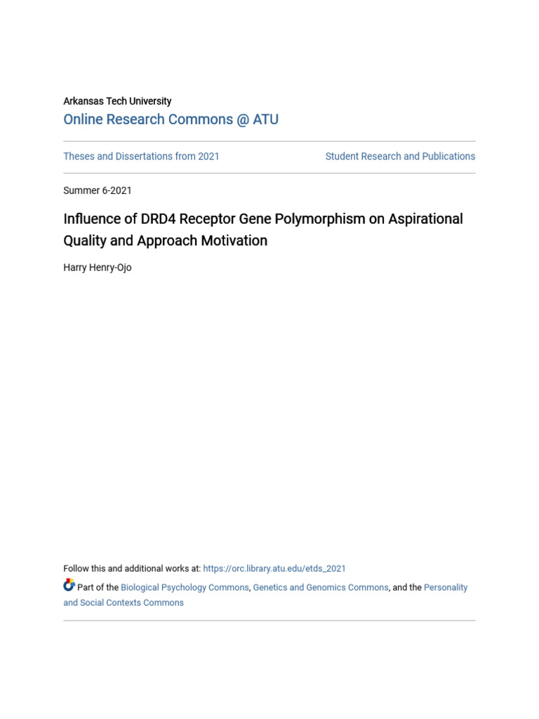 Influence of DRD4 Receptor Gene Polymorphism On Aspirational Qual | PDF ...