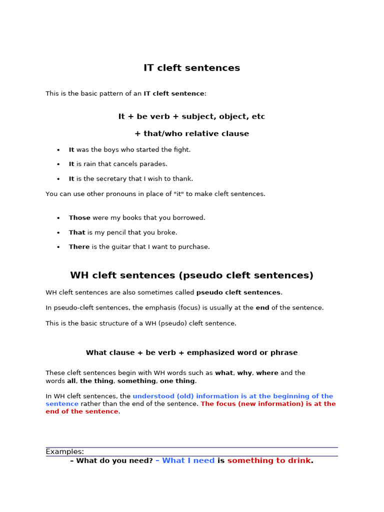 Cleft Sentences The Rule | PDF | Sentence (Linguistics) | Clause