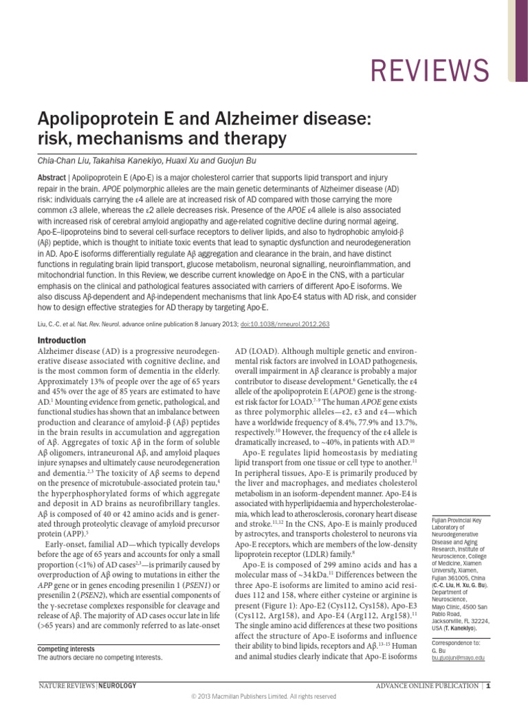 APOE EA | PDF | Apolipoprotein E | Amyloid Beta
