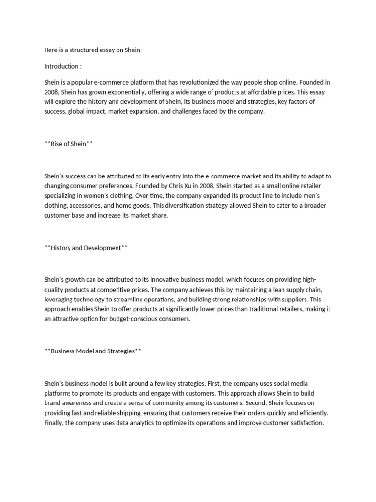 Here Is A Structured Essay On Shein | PDF | E Commerce | Supply Chain