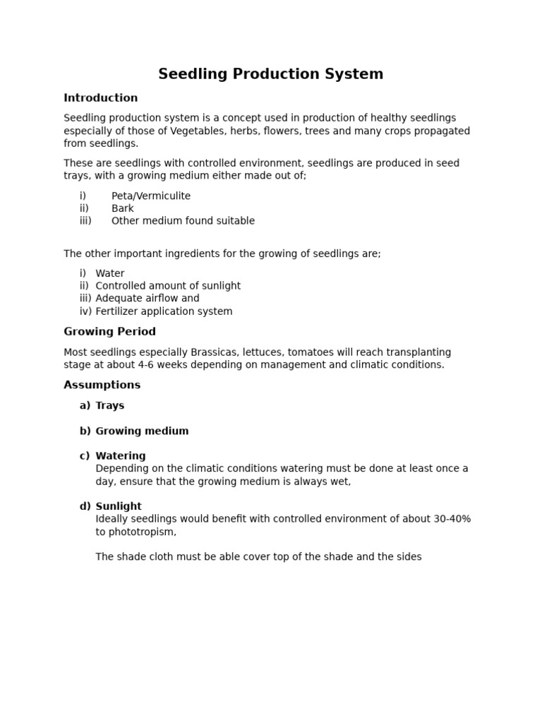 Seedling Production System | PDF
