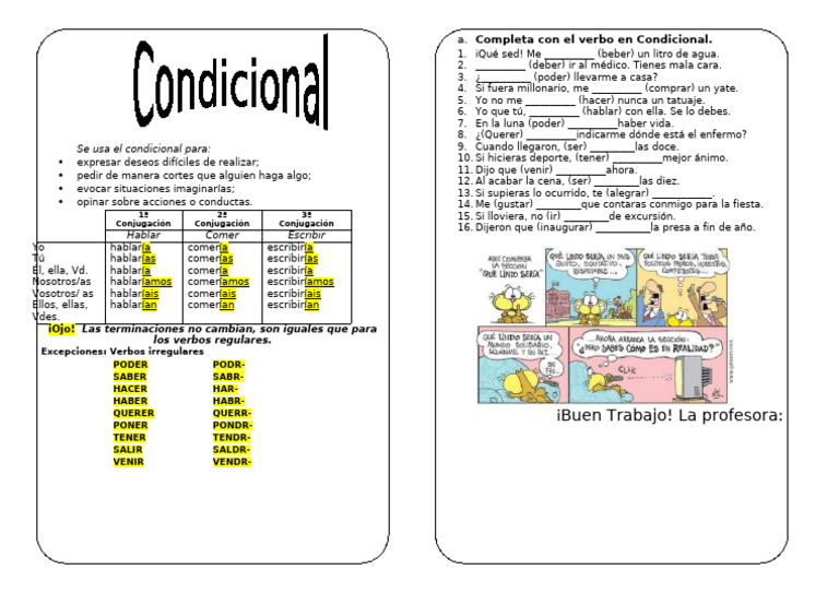 El Condicional Ejercicios de Gramatica | PDF