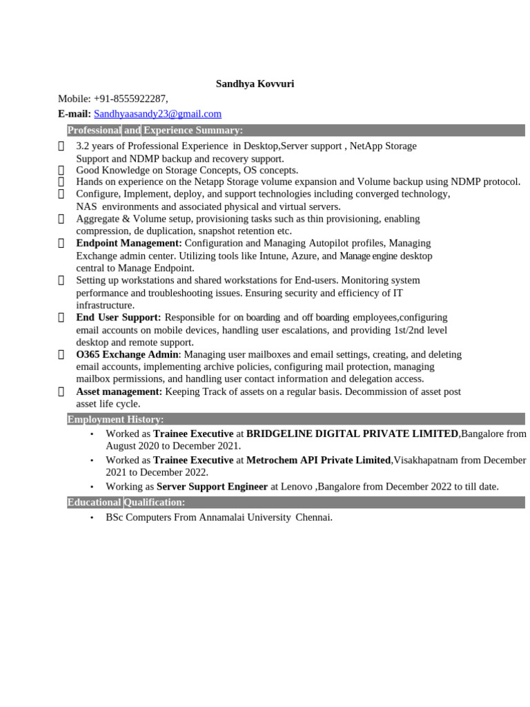 Sandhya - New Updated Resume | PDF | Computing | Software