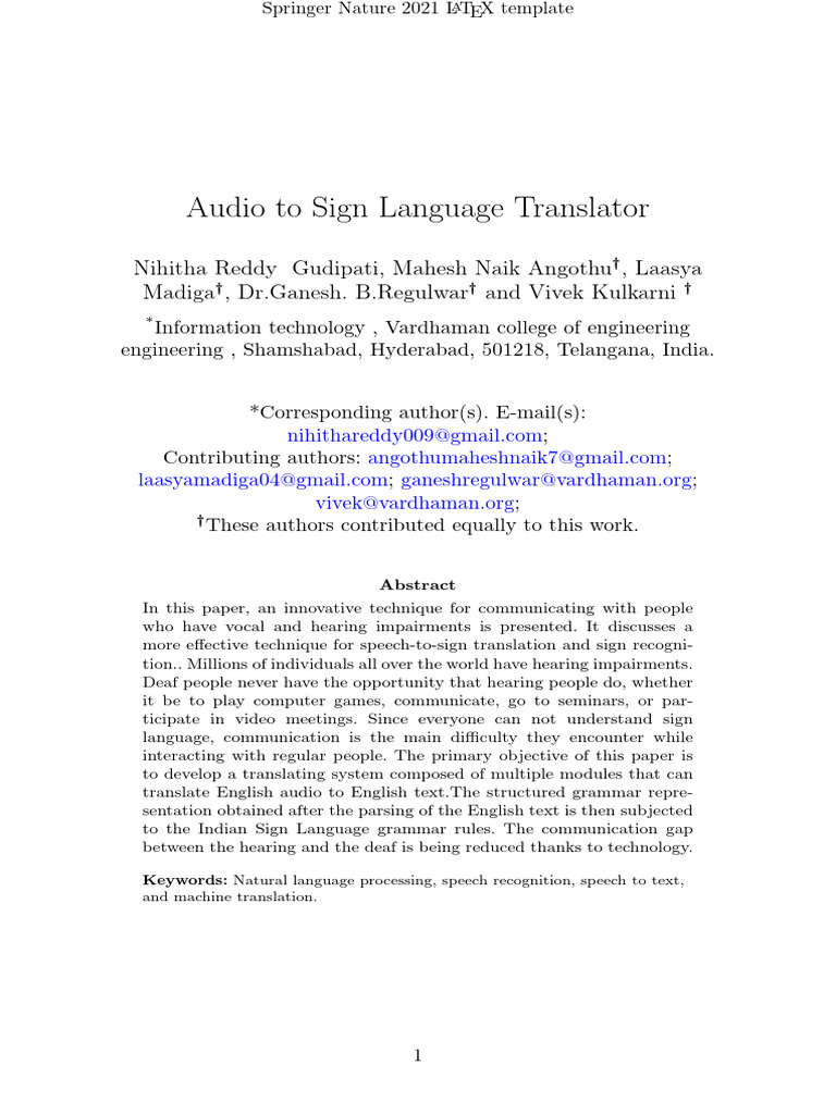 Audio to Sign | PDF | Speech Recognition | Sign Language