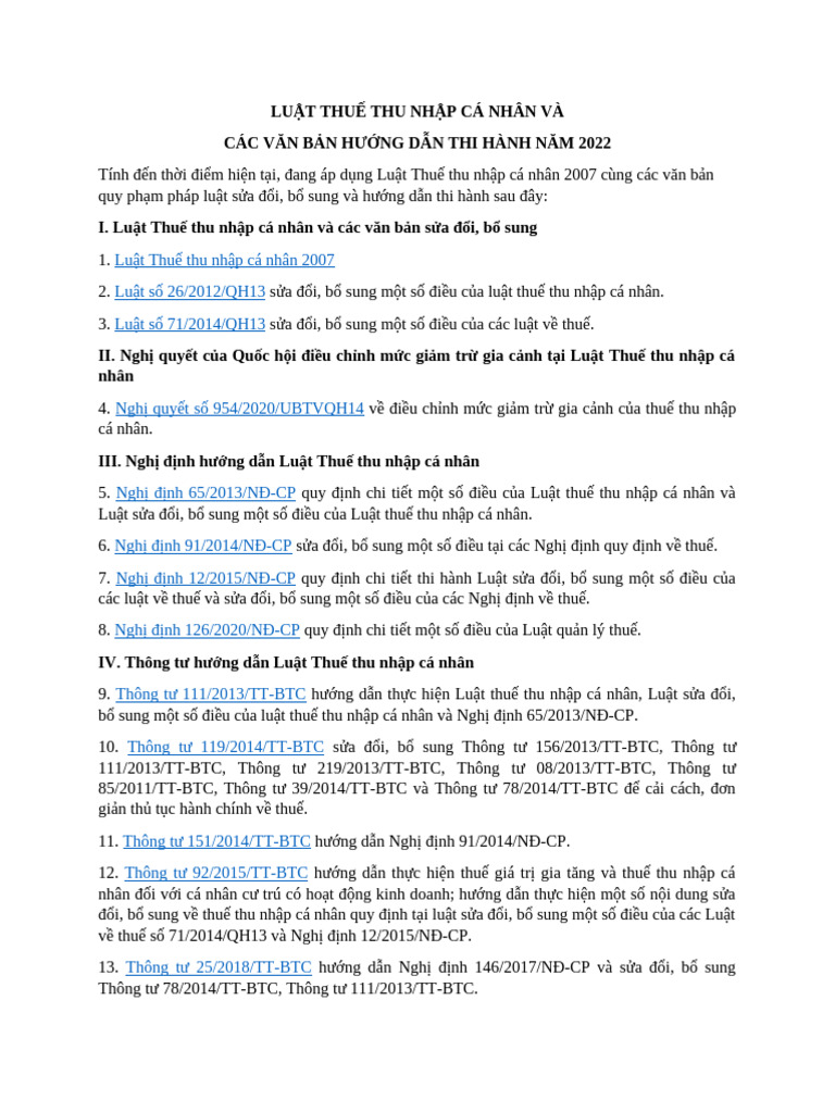 Luật Thuế TNCN và các văn bản QPPL hướng dẫn thi hành 2022 | PDF