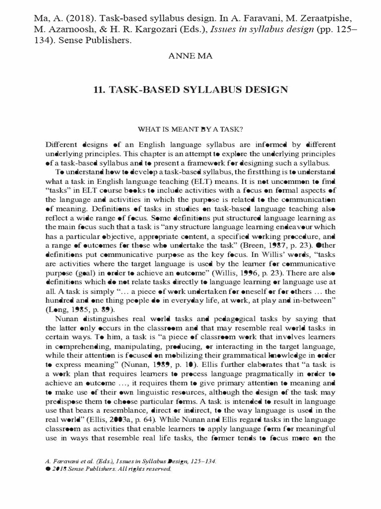Ma - 2018 - Task-Based Syllabus Design | PDF | Learning | Educational ...