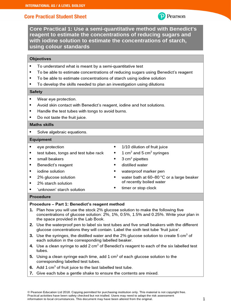 IAS Biology SB1 Practs CP1 Student | PDF | Absorbance | Glucose