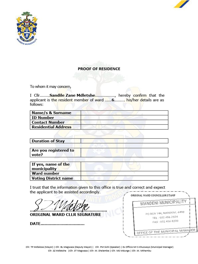 Proof of Residence Confirmation Form | PDF