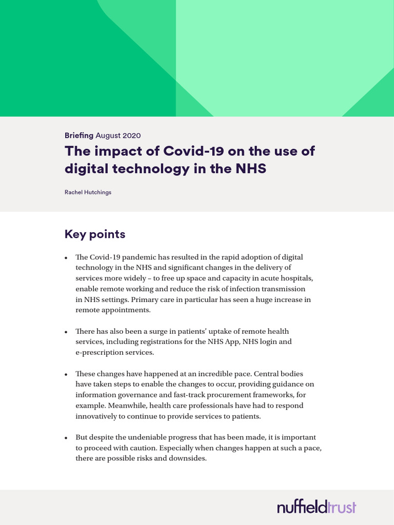 The Impact of Covid 19 On The Use of Digital Technology in The Nhs Web ...