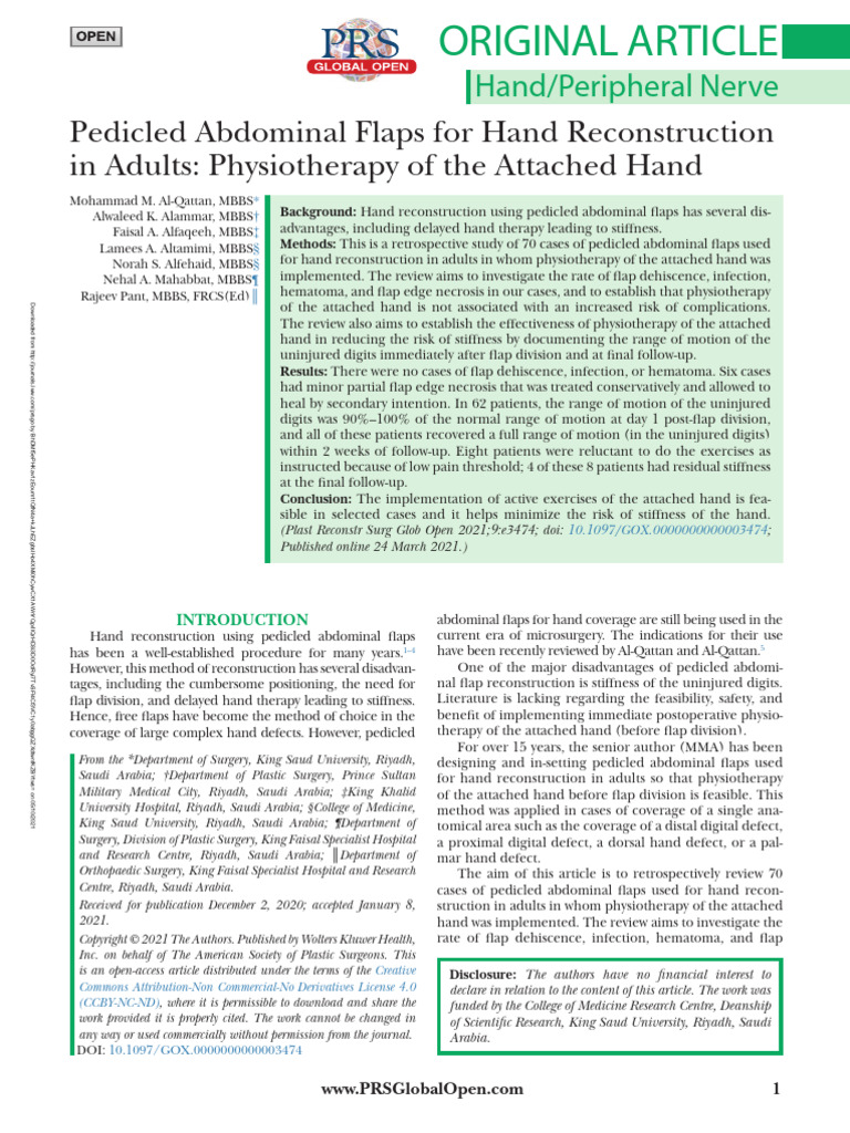 Pedicled Abdominal Flaps For Hand Reconstruction.49 | PDF | Thumb | Hand