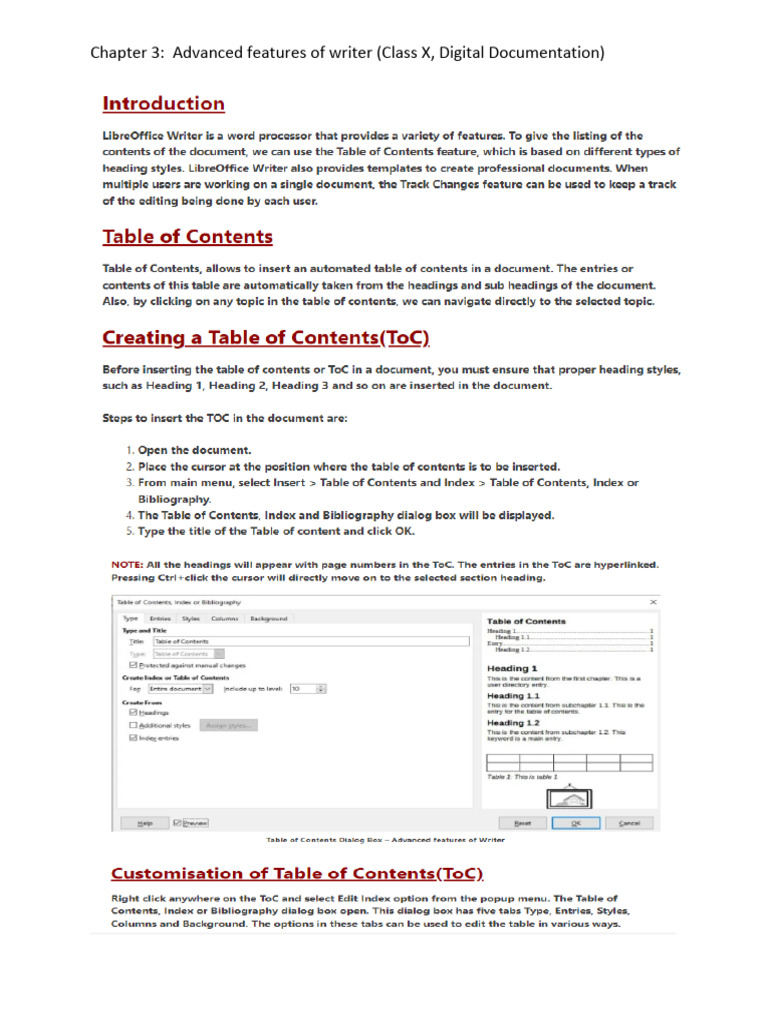 Chapter 3 (Advance Features of Writer) Libre Office Base | PDF