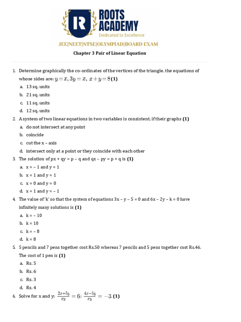 Linear Equations DPP | PDF | Equations | System Of Linear Equations