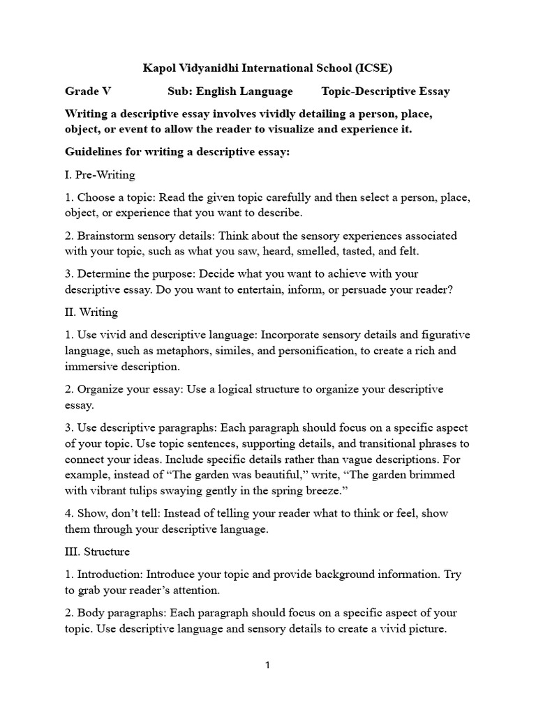 5th Descriptive Essay (Sample) | PDF | Essays