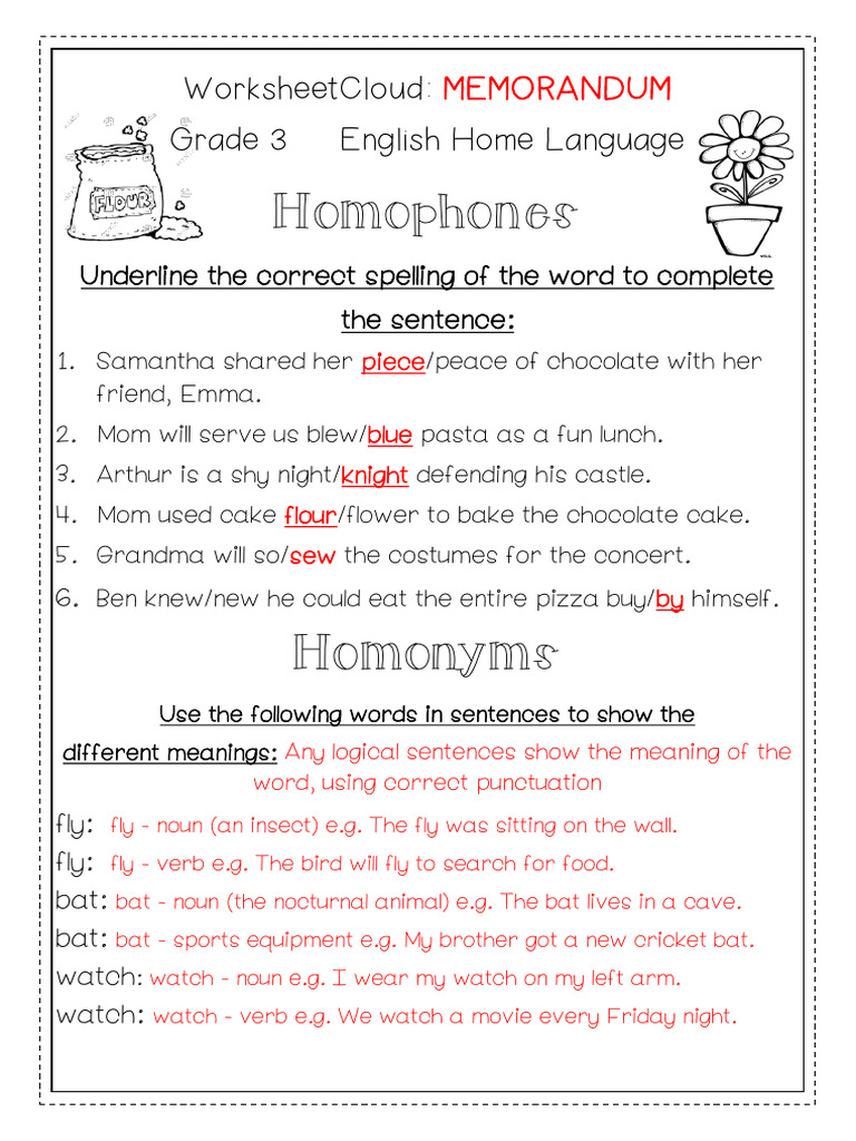 Homophones and Homonyms Worksheet | PDF