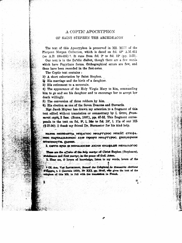 A Coptic Apocryphon of Saint Stephen The Archdeacon | PDF