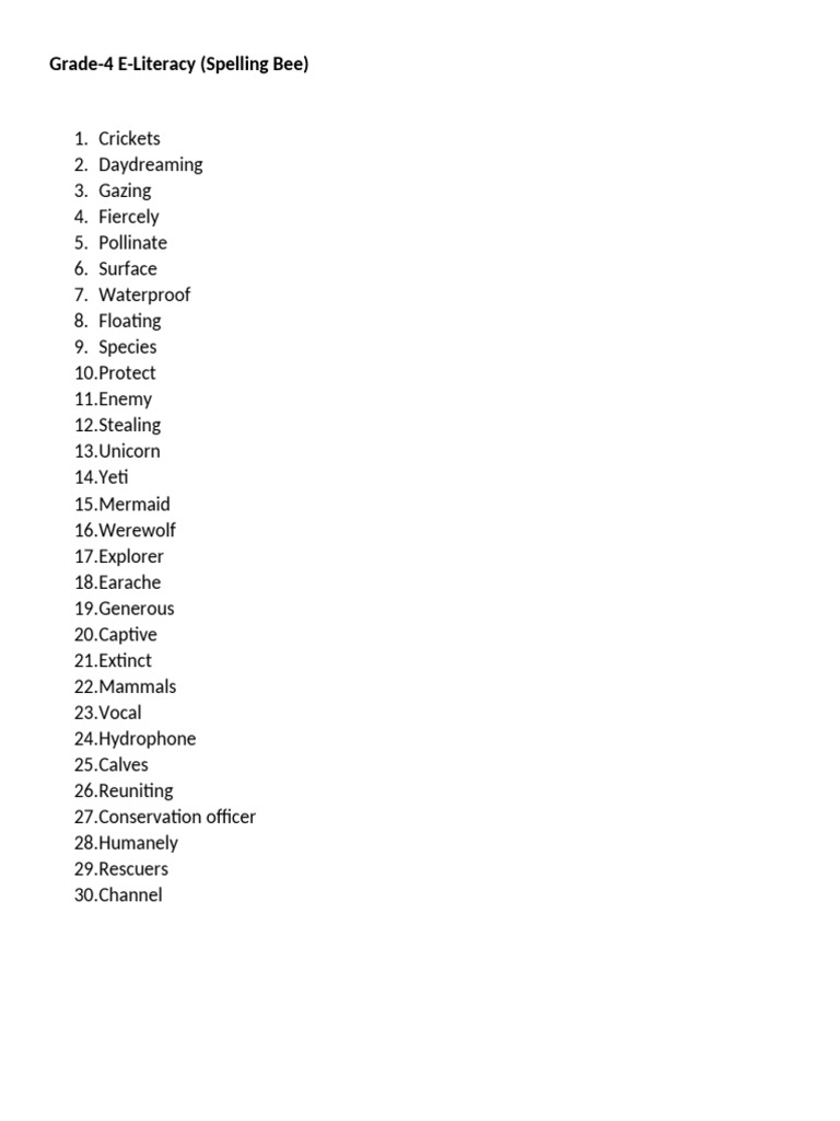 Grade 4 Spelling Bee Words | PDF