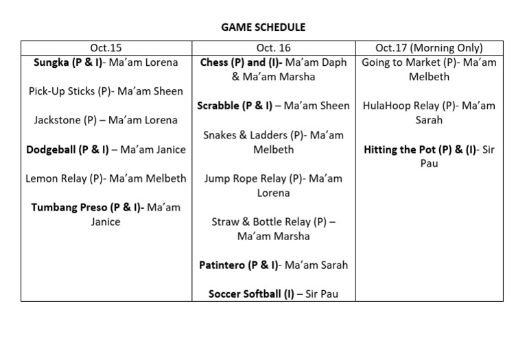 Game Schedule 2 | PDF