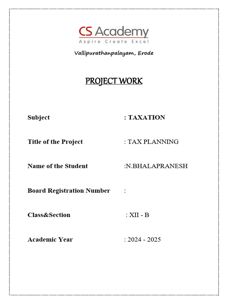 Tax Planning Project for XII-B Students | PDF