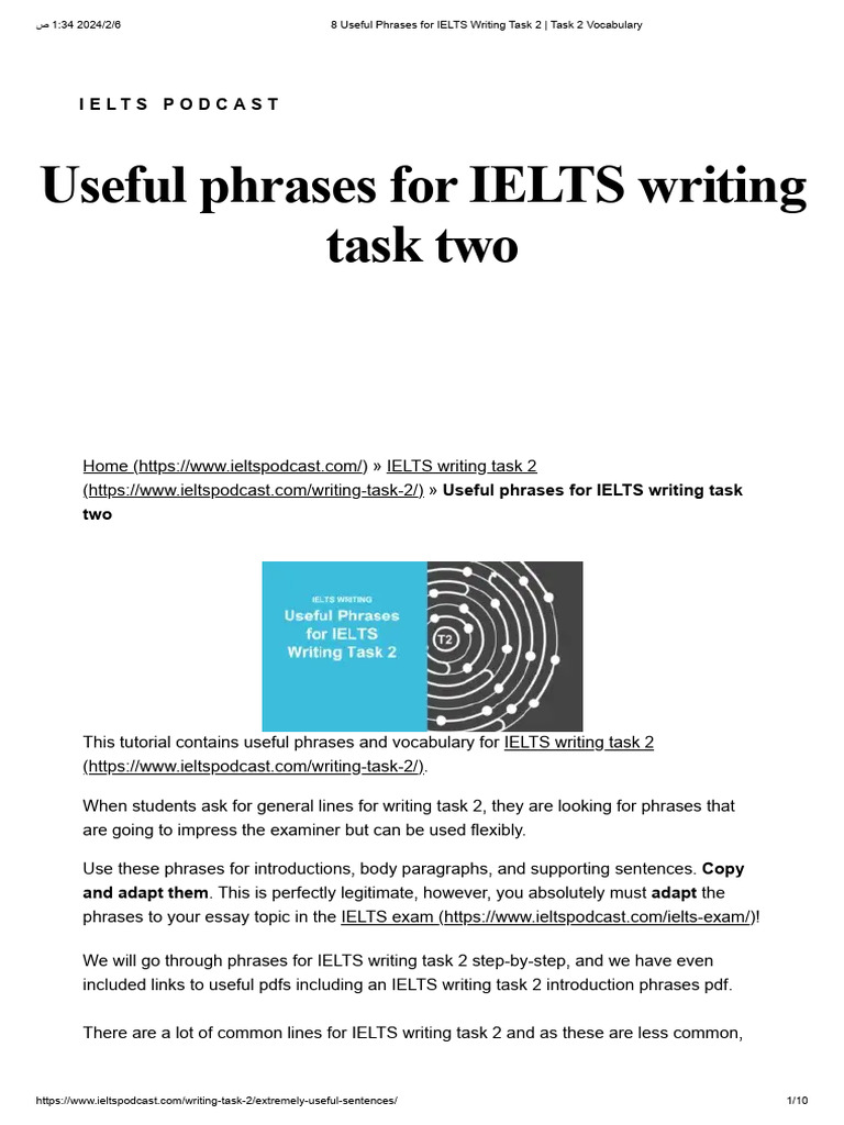 8 Useful Phrases For IELTS Writing Task 2 Task 2 Vocabulary | PDF ...