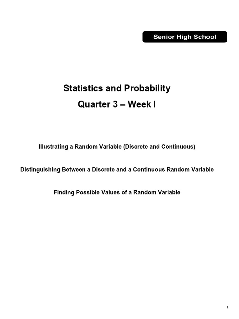 Statistics Week 1 Pdf Probability Distribution Random Variable