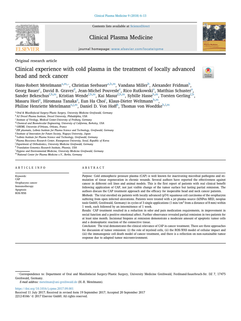 Clinical Experience With Cold Plasma in The Treatment of Locally ...