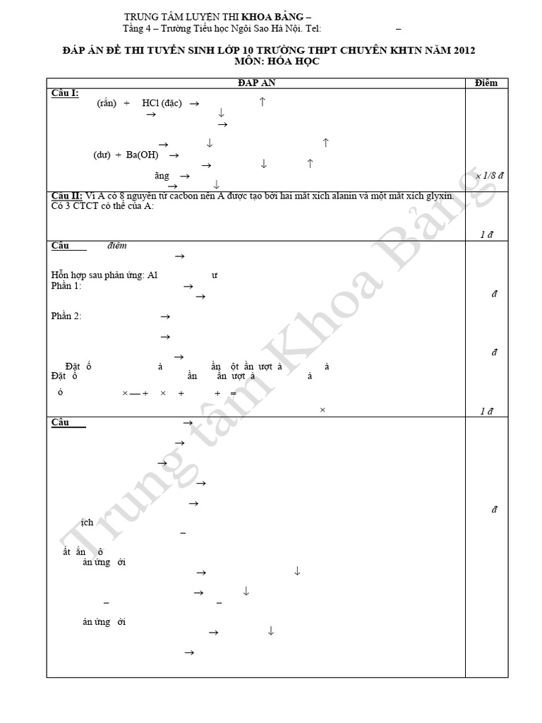 Dap An Hoa1 2012 | PDF