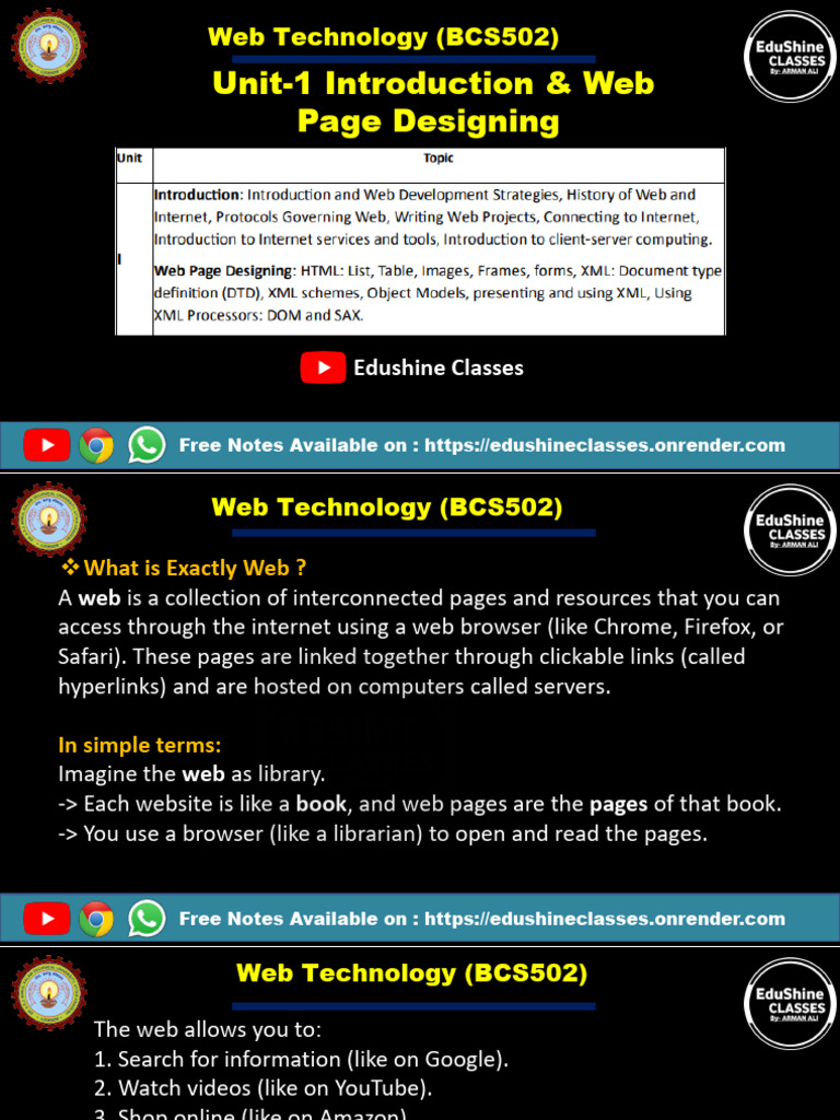 WT Unit 1 One Shot (RRSIMT) | PDF | World Wide Web | Internet & Web