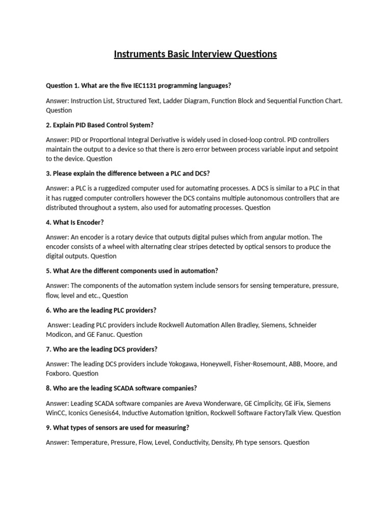 Essential Instruments Interview Questions | PDF | Programmable Logic ...