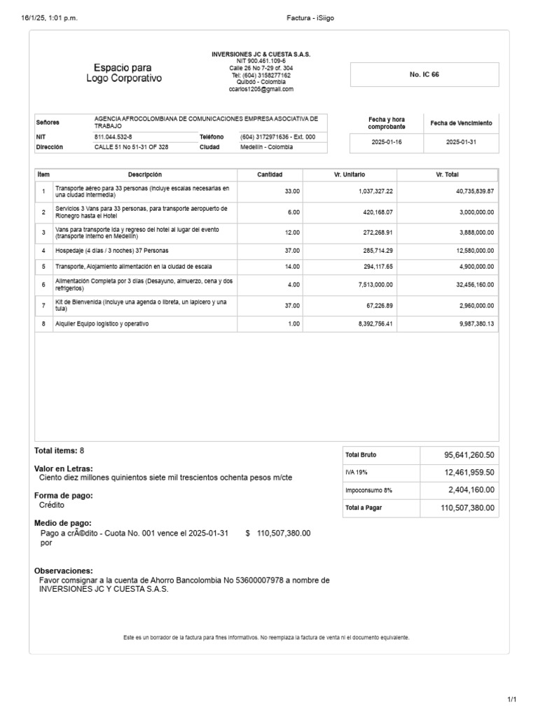 Borrador Factura Acn-1 | PDF