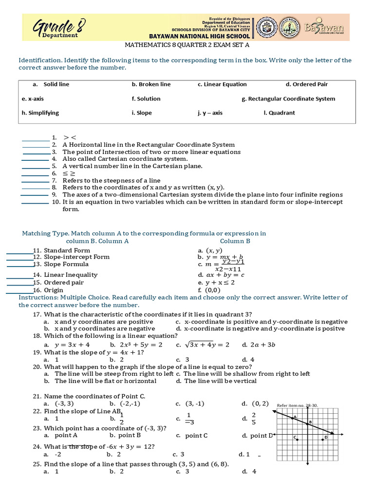 Mathematics 8 Exam: Coordinate Systems | PDF | Cartesian Coordinate ...
