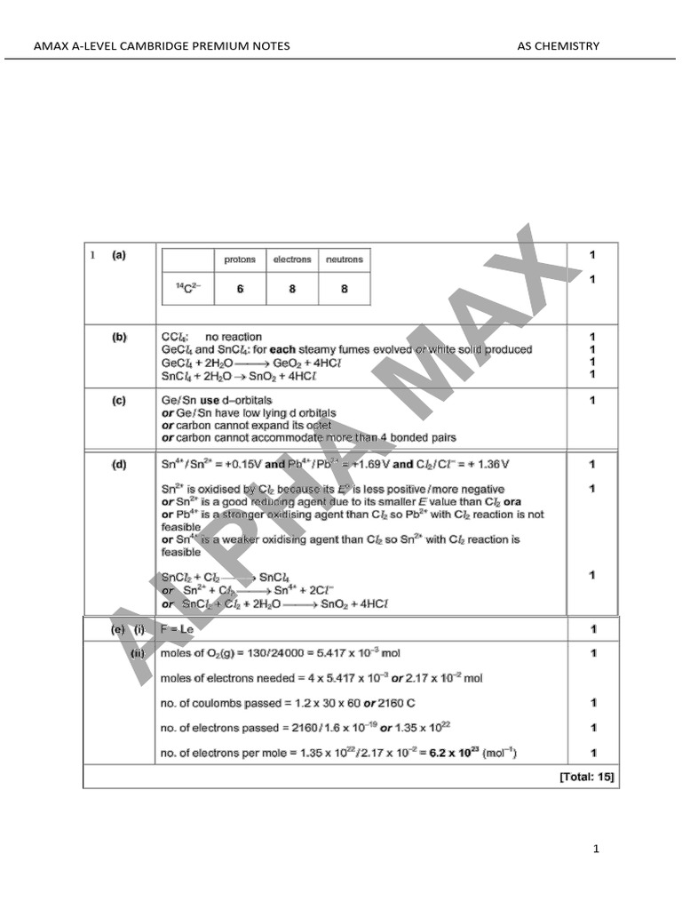 A-Level Chemistry Exam Answers | PDF