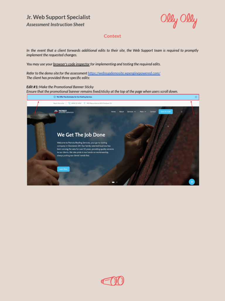 Jr. Web Support Specialist - Assessment Instruction Sheet | PDF
