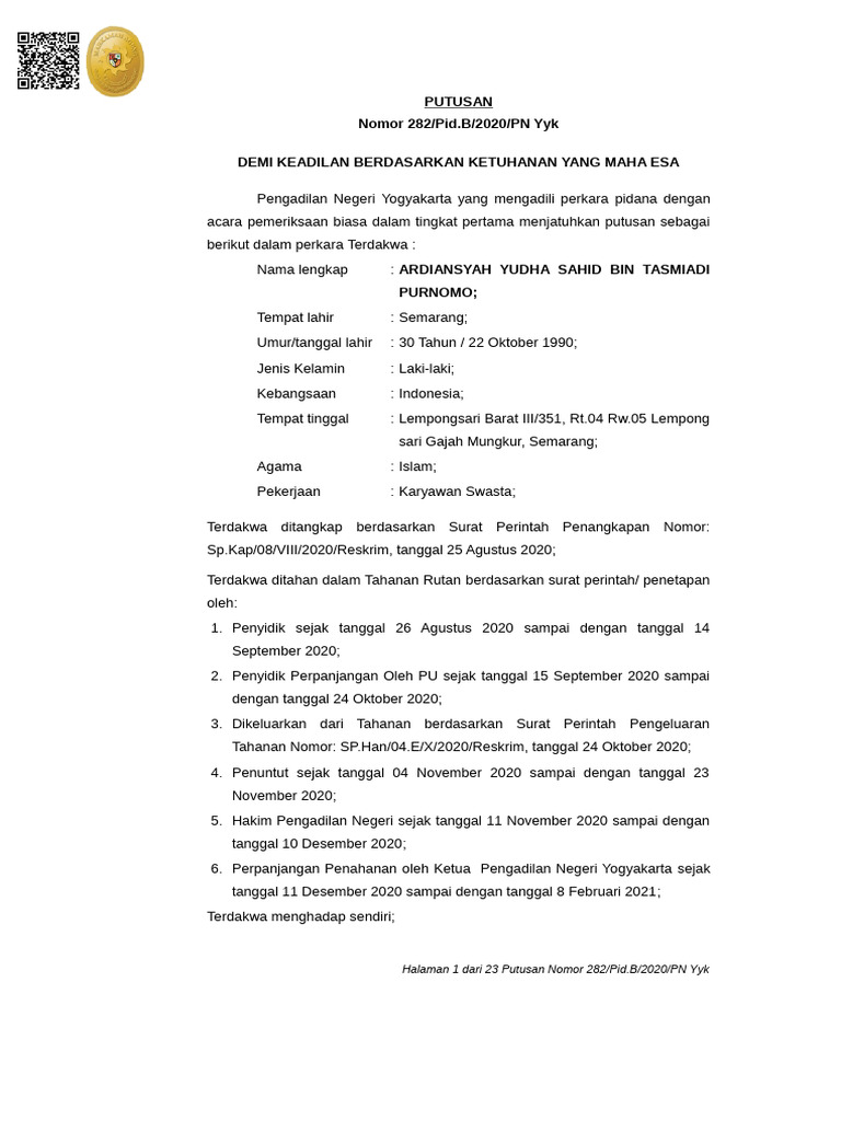 Putusan 282 Pid.b 2020 PN Yyk 20210616 | PDF