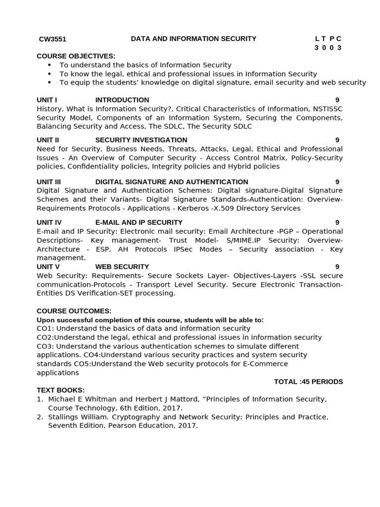 CContent Beyond W3551DATA AND INFORMATION SECURITY SYLLABUS | PDF ...