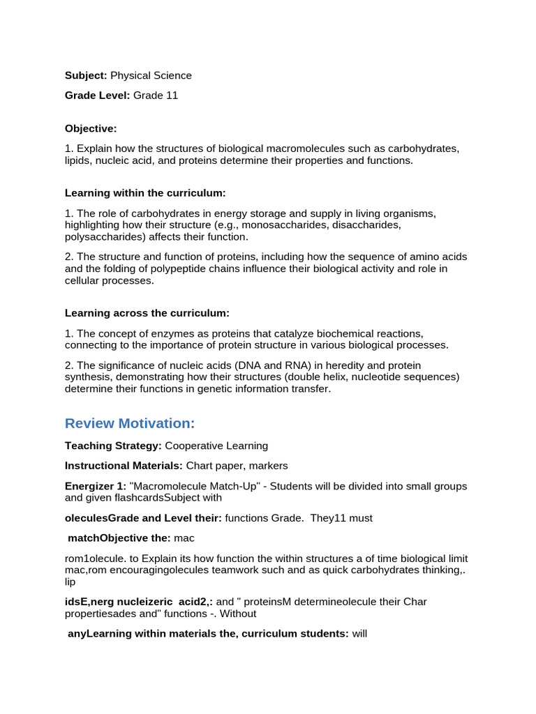 lesson_plan (33) | PDF | Proteins | Macromolecules