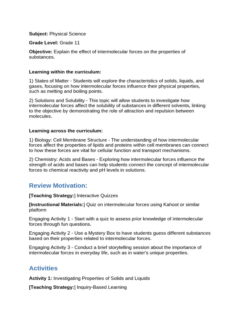 lesson_plan (32) | PDF | Intermolecular Force | Solubility