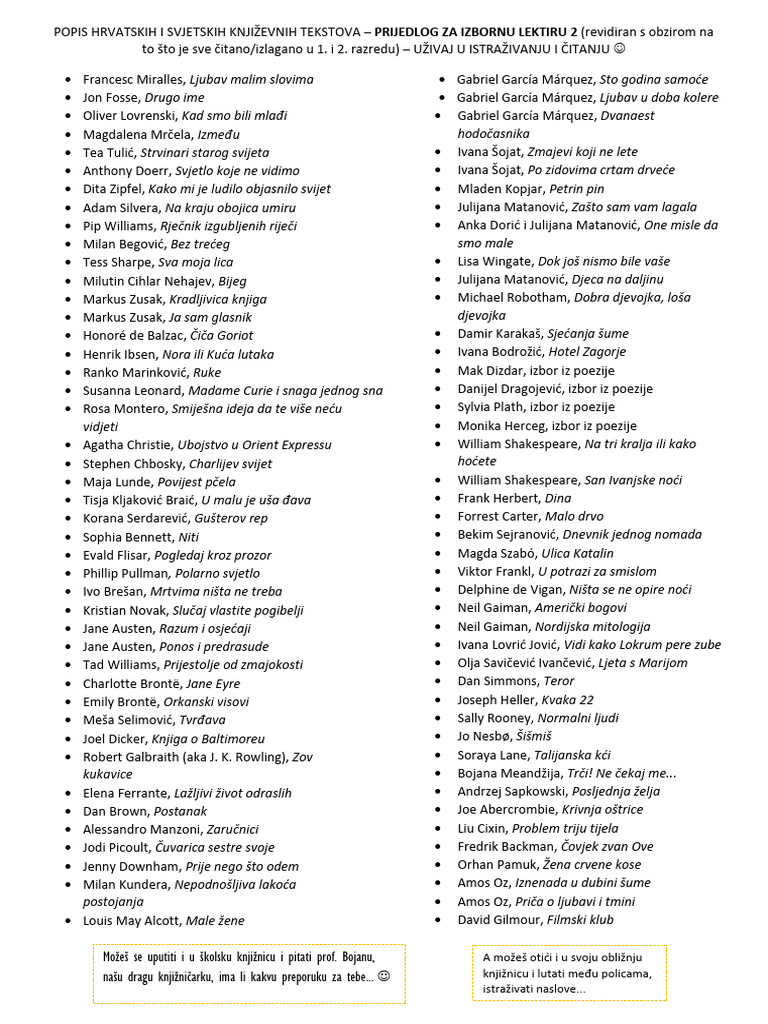 Izborna Lektira, 3. Razred | PDF