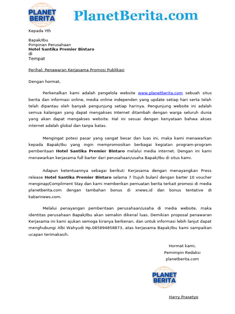 Proposal-Penawaran-Iklan Planet Berita | PDF
