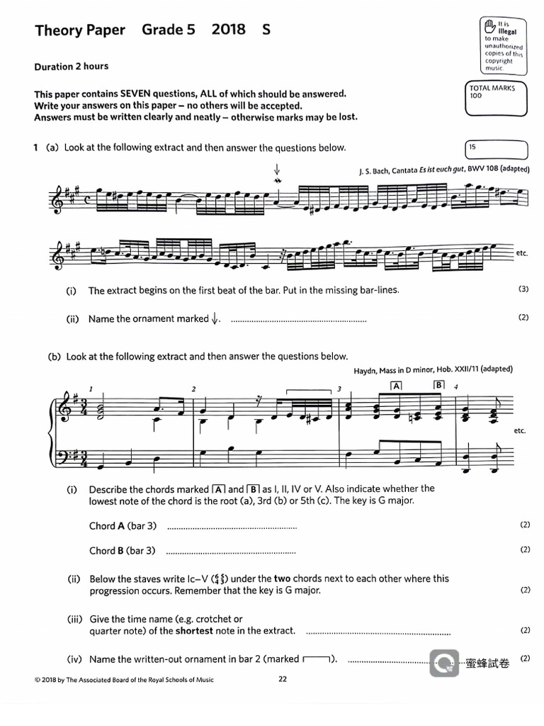 Grade 5 Music Theory Practice Papers 2018 p22-27 | PDF