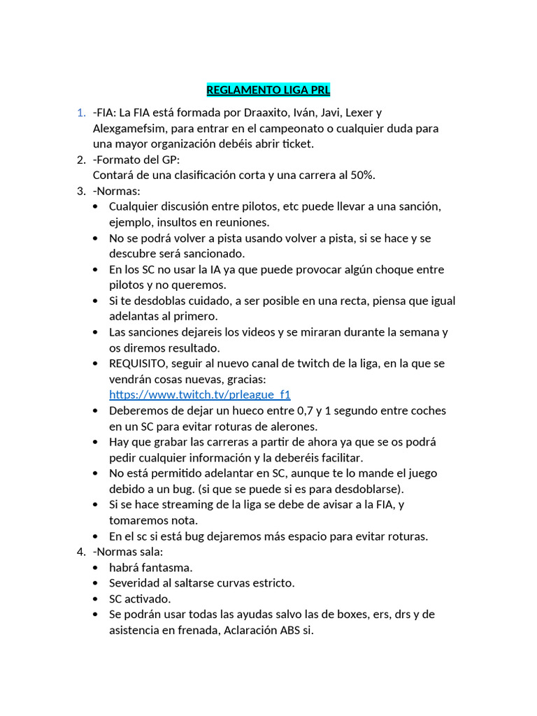 Reglamento Liga PRL-1 | PDF