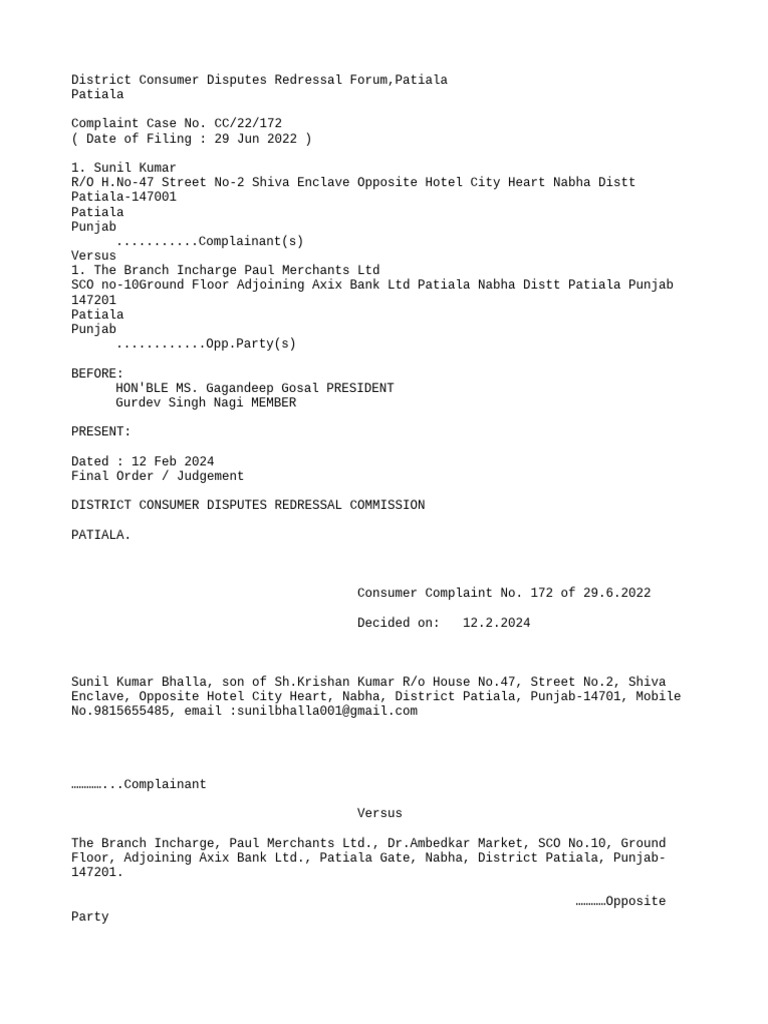 District Consumer Disputes Redressa | PDF | Banks | Reserve Bank Of India
