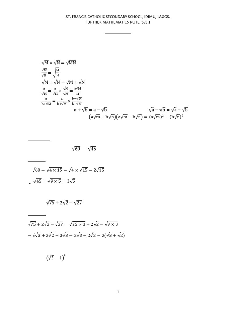 1st Term Further Maths - SS 1 | PDF | Function (Mathematics) | Factorization