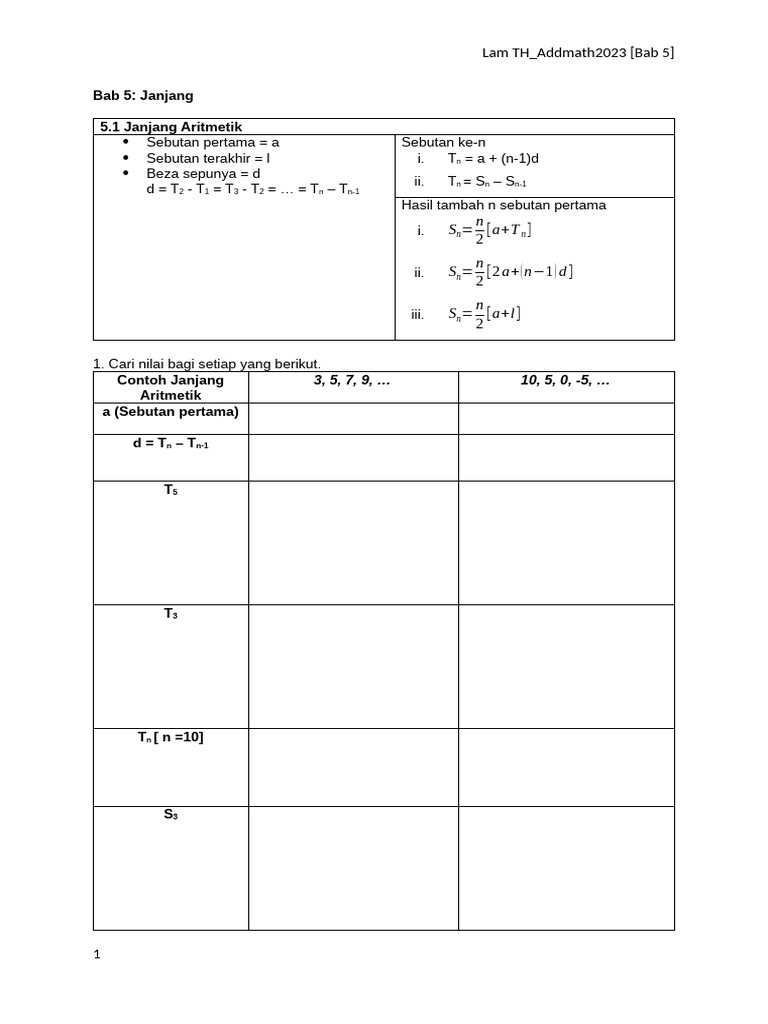Nota & Latihan MT Bab 5 (Part 1) | PDF