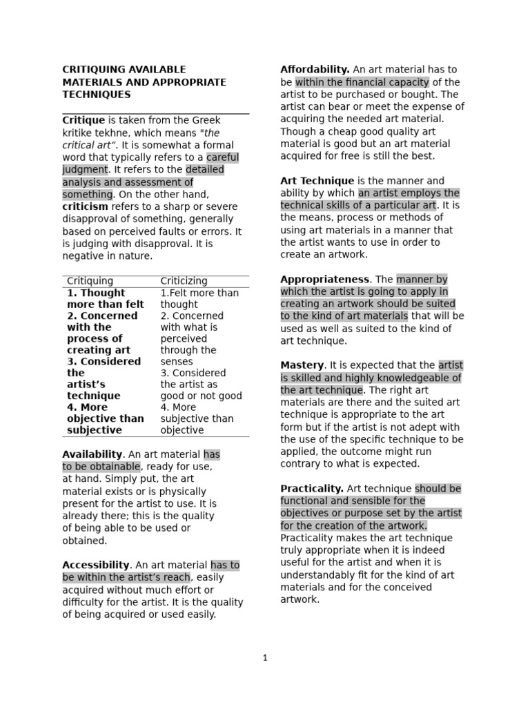 CRITIQUING AVAILABLE | PDF | Liberal Arts Education | Cognitive Science