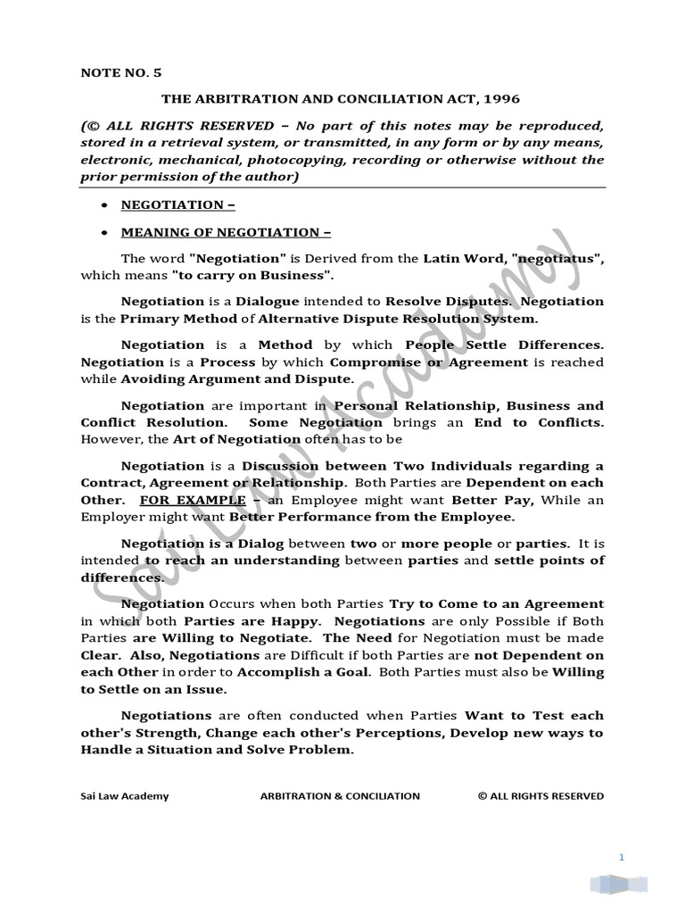 ARBITRATION Note no.5 | PDF | Mediation | Negotiation