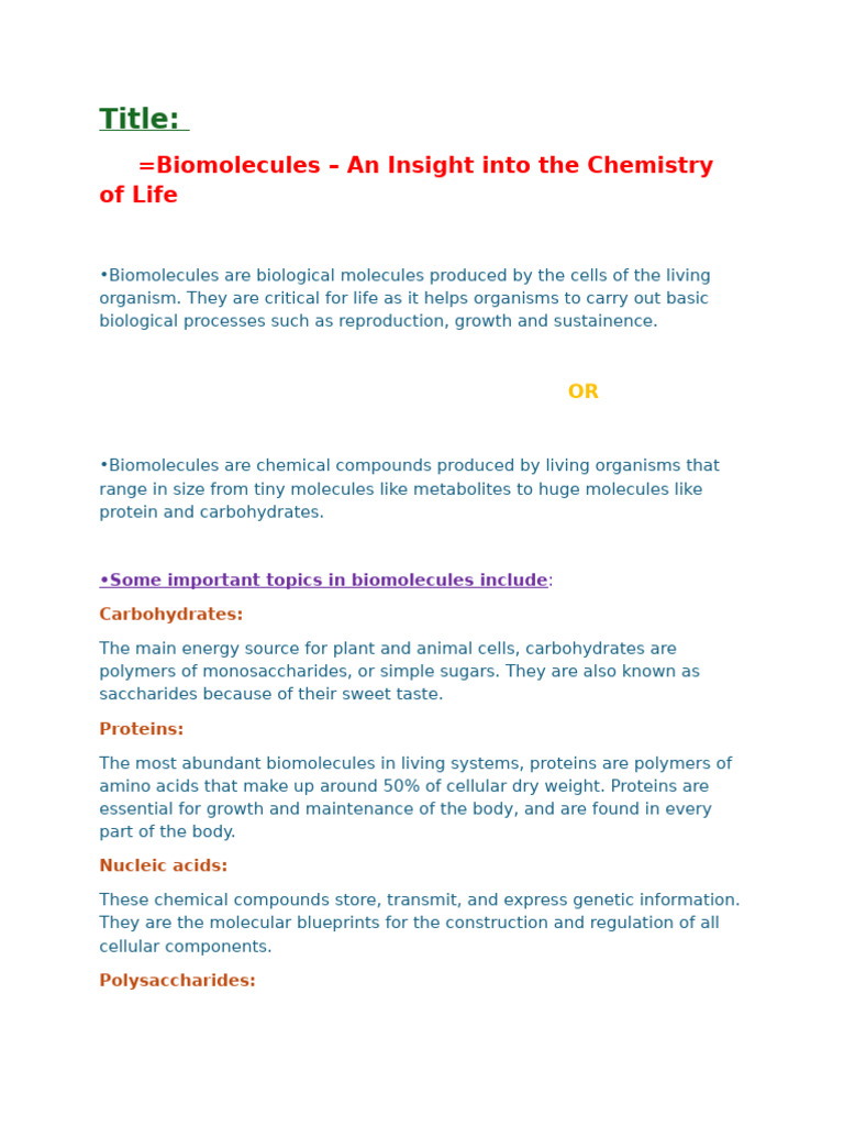 Biomolecules Class 12th | PDF | Carbohydrates | Biomolecules