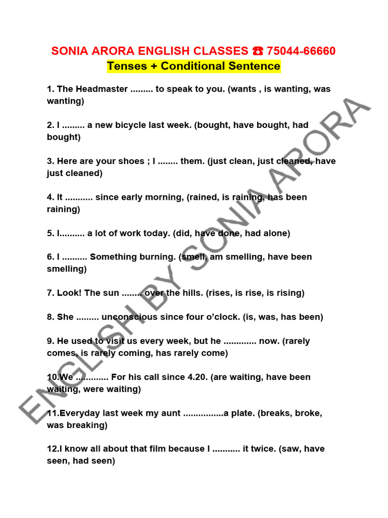 Tenses and Conditional Sentences Exercises | PDF
