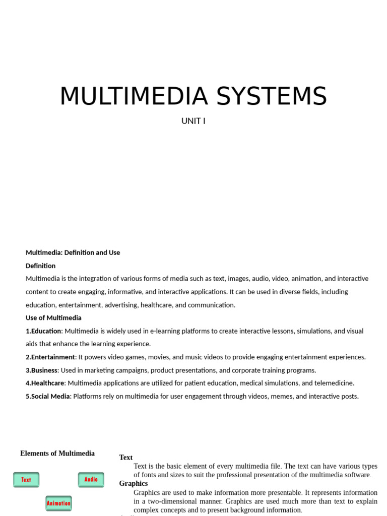 Multimedia Systems - Unit I | PDF | Typefaces | Multimedia